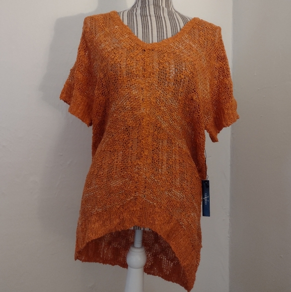 Vertigo Paris | Sweaters | Vertigo Paris Orange Knit Vneck Short Sleeve ...